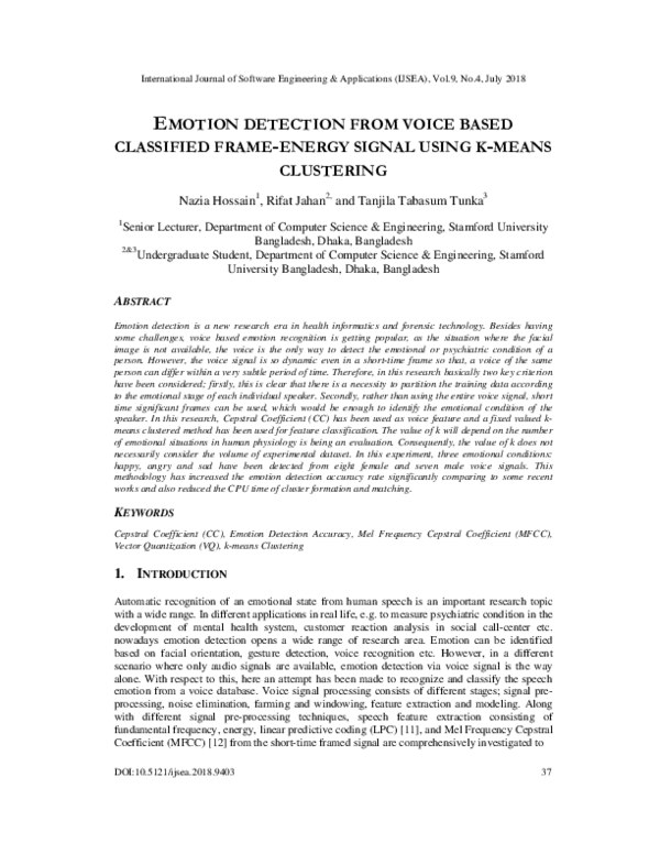 (PDF) Emotion Detection from Voice Based Classified Frame-Energy Signal Using K-Means Clustering