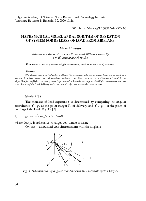 (PDF) Mathematical model and algorithm of operation of system for release of load from airplane