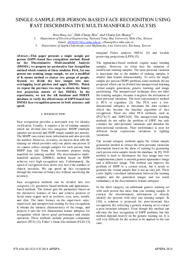 (PDF) Single-sample-per-person-based face recognition using fast Discriminative Multi-manifold ...
