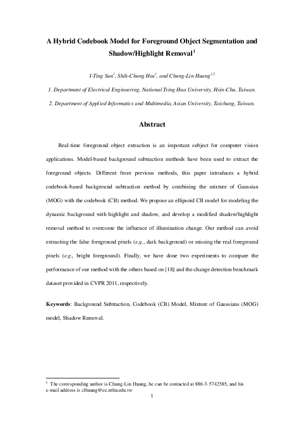 (PDF) Hybrid Codebook Model for Foreground Object Segmentation and ...