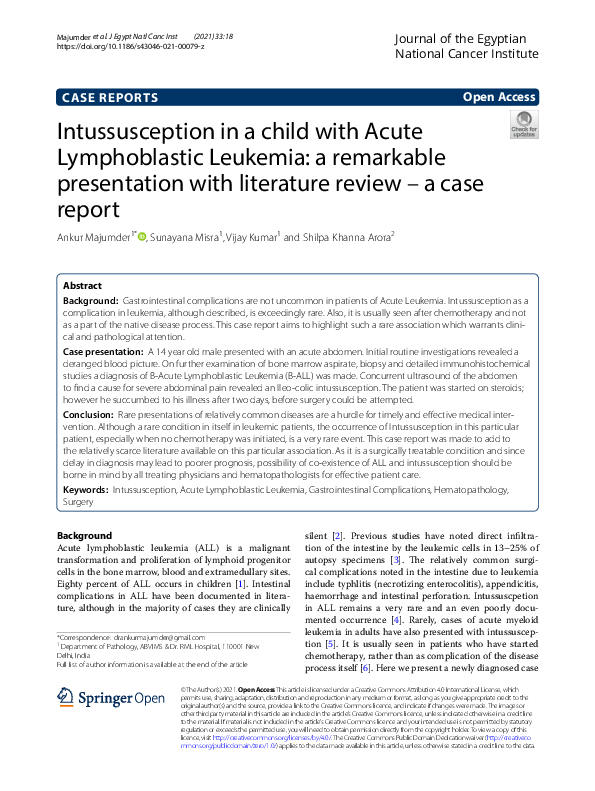 (PDF) Intussusception in a child with Acute Lymphoblastic Leukemia: a ...