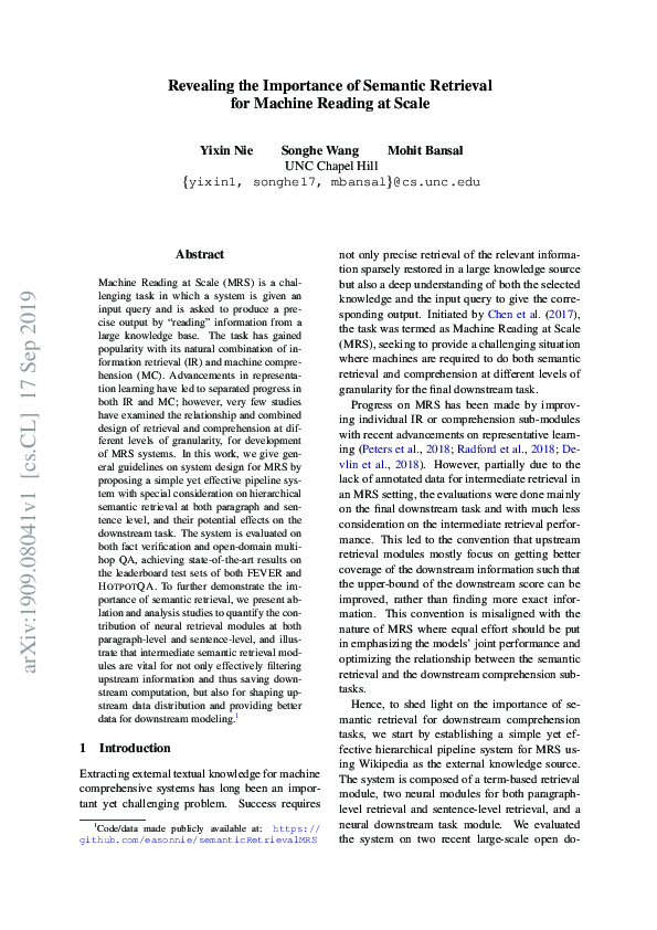 (PDF) Revealing the Importance of Semantic Retrieval for Machine Reading at Scale | Songhe Wang ...