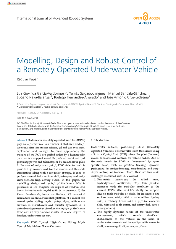 (PDF) Modelling, Design and Robust Control of a Remotely Operated ...