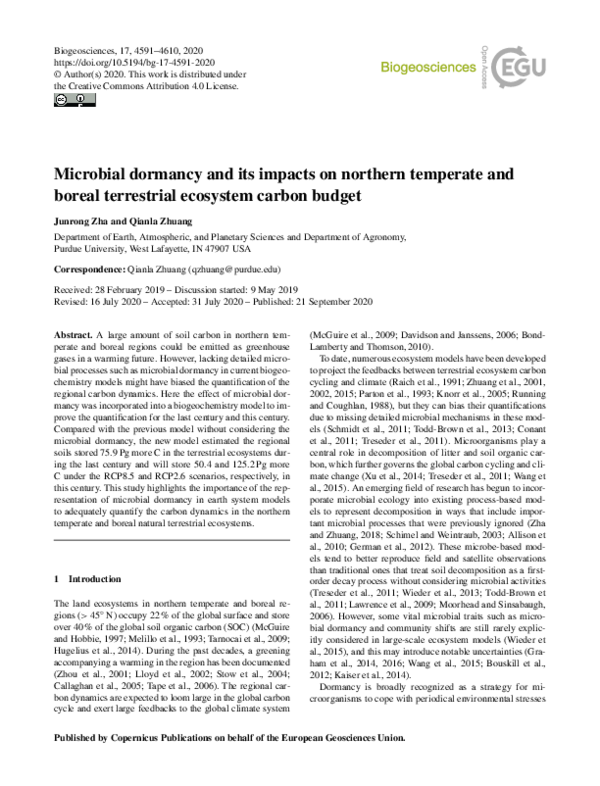 (PDF) Microbial dormancy and its impacts on northern temperate and ...