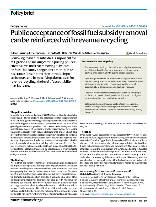 (PDF) Public acceptance of fossil fuel subsidy removal can be reinforced with revenue recycling