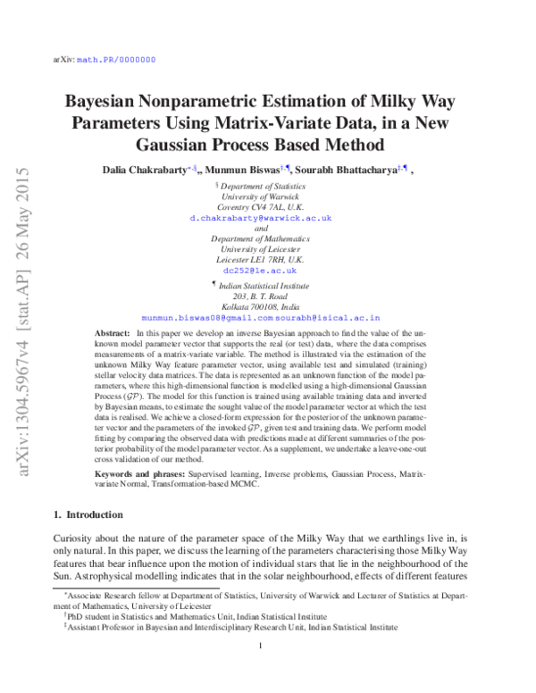 (PDF) Bayesian Nonparametric Estimation of Milky Way Model Parameters Using a New Matrix-Variate ...