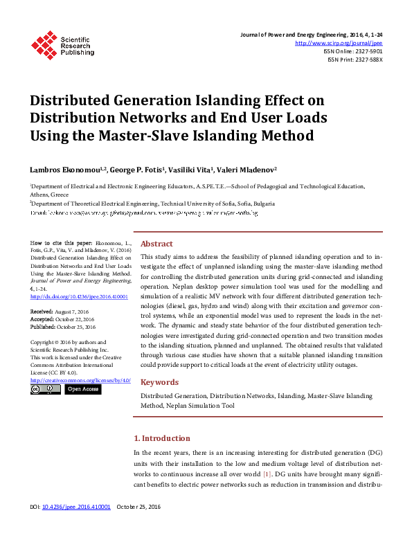 Pdf Distributed Generation Islanding Effect On Distribution Networks