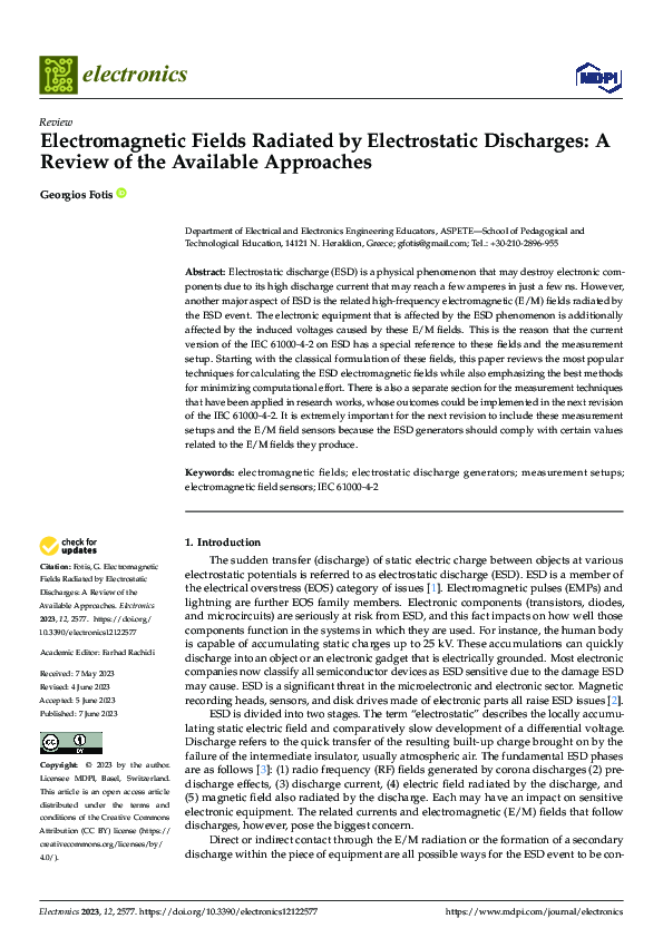 (PDF) Electromagnetic Fields Radiated by Electrostatic Discharges: A Review of the Available ...