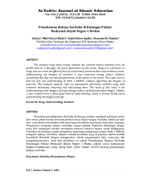 (PDF) Pemahaman Bahaya Narkoba Dikalangan Pelajar Madrasah Aliyah ...