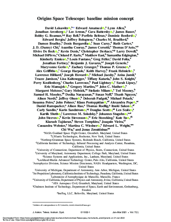 (PDF) Origins Space Telescope: baseline mission concept | Jonathan ...