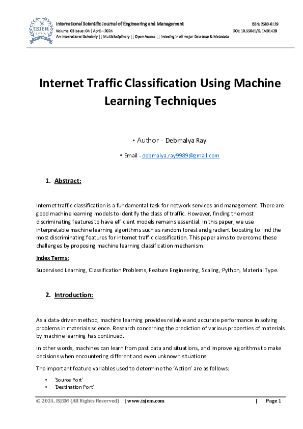 (PDF) Internet Traffic Classification Using Machine Learning Techniques