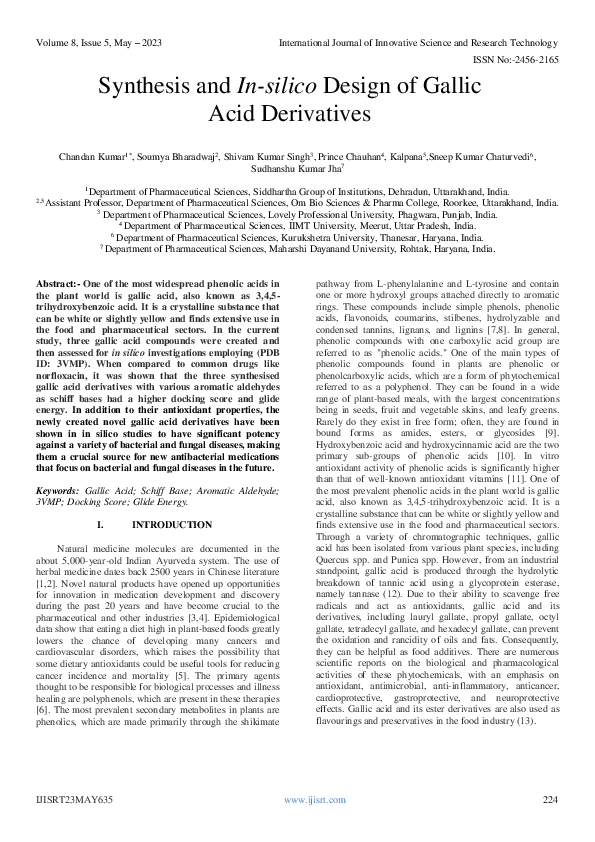 (PDF) Synthesis and In-silico Design of Gallic Acid Derivatives