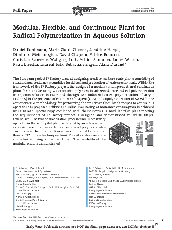 (PDF) Modular Continuous Plant for Polymerization