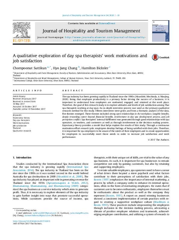 (PDF) A qualitative exploration of day spa therapists' work motivations ...
