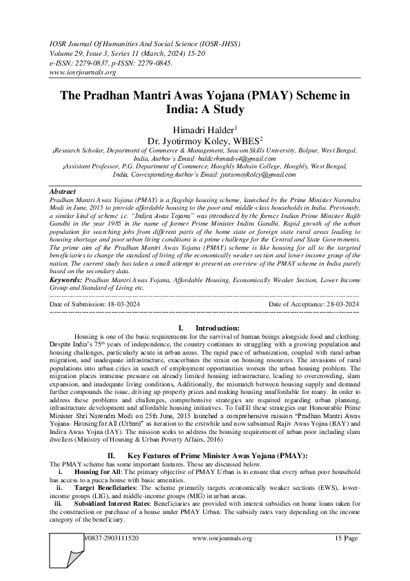 (PDF) The Pradhan Mantri Awas Yojana (PMAY) Scheme in India: A Study
