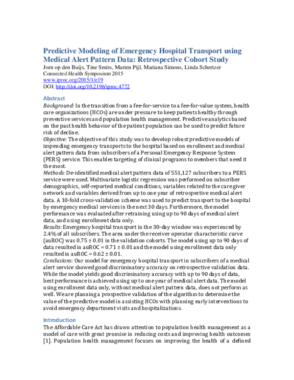 (PDF) Predictive Modeling of Emergency Hospital Transport Using Medical ...