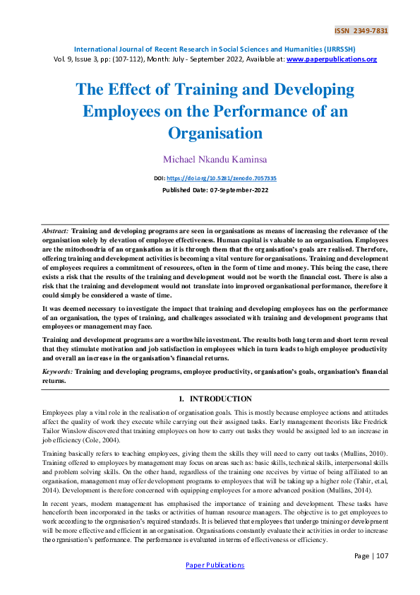 (PDF) The Effect of Training and Developing Employees on the ...