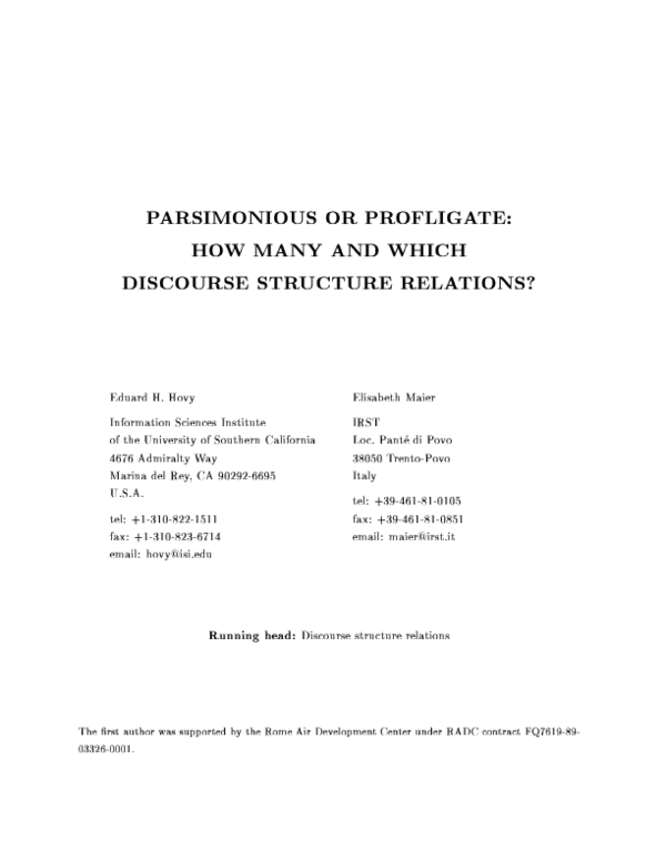 Pdf Parsimonious Or Profligate How Many And Which Discourse Structure Relations
