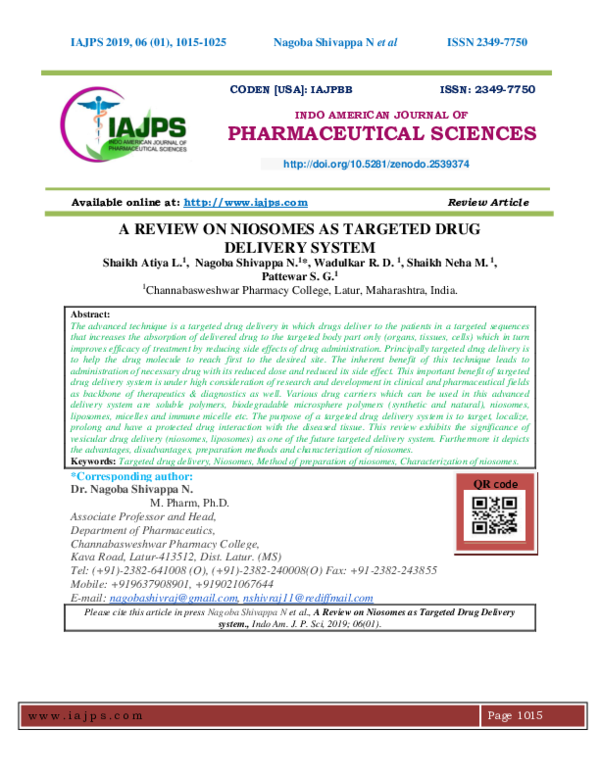 (PDF) A REVIEW ON NIOSOMES AS TARGETED DRUG DELIVERY SYSTEM