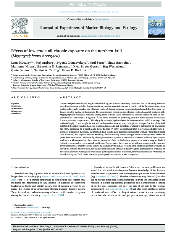 (PDF) Effects of low crude oil chronic exposure on the northern krill ...