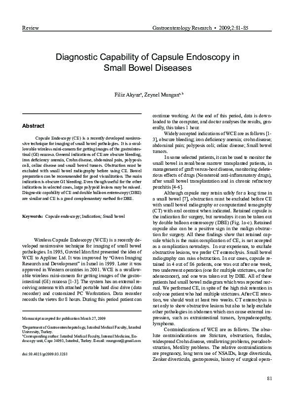 (PDF) Capsule Endoscopy for Small Bowel Disorders