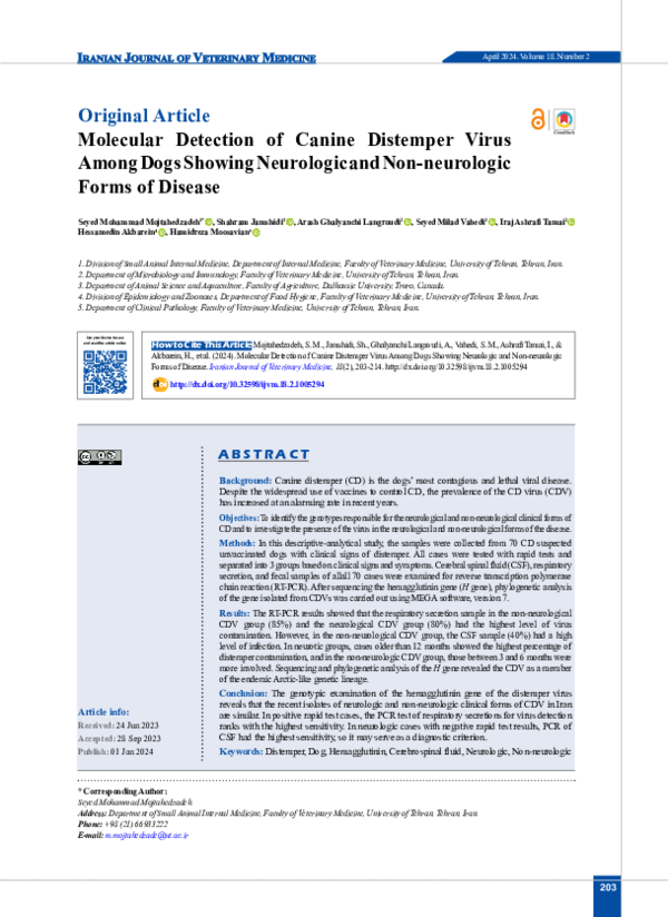(PDF) Molecular Detection of Canine Distemper Virus Among Dogs Showing ...