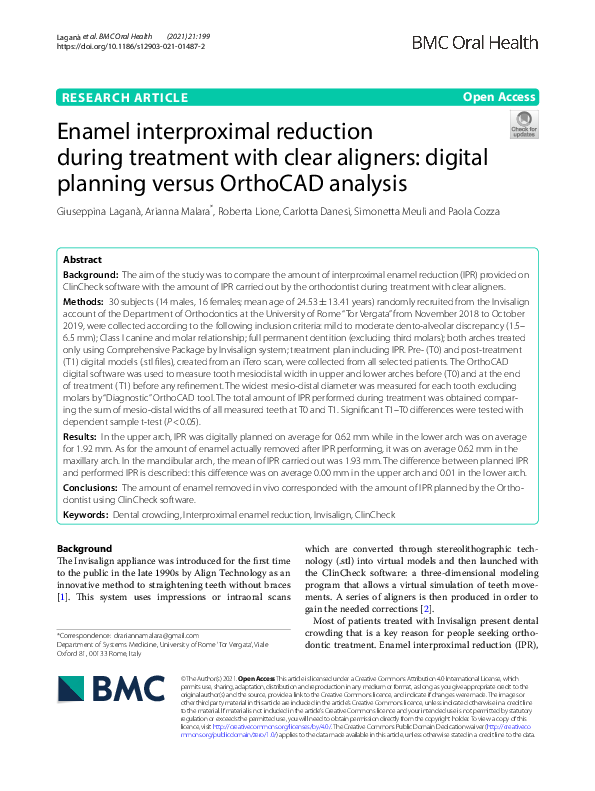 (PDF) Enamel interproximal reduction during treatment with clear ...