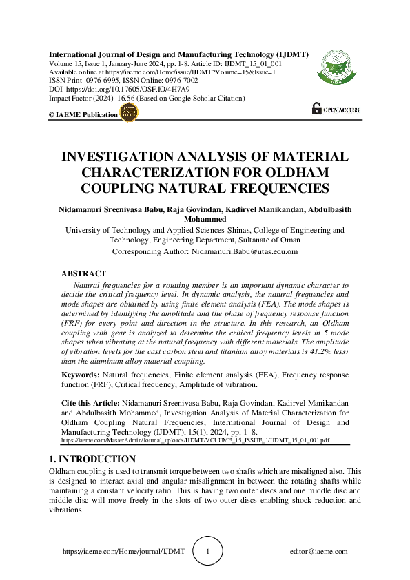 (PDF) INVESTIGATION ANALYSIS OF MATERIAL CHARACTERIZATION FOR OLDHAM ...