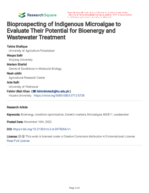(PDF) Bioprospecting of Indigenous Microalgae to Evaluate Their ...
