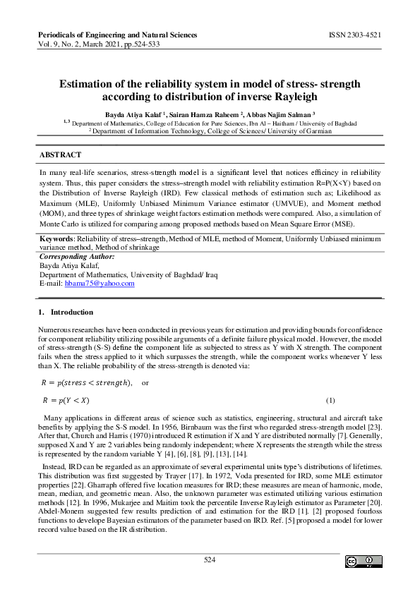 (PDF) Estimation of the reliability system in model of stress- strength according to ...