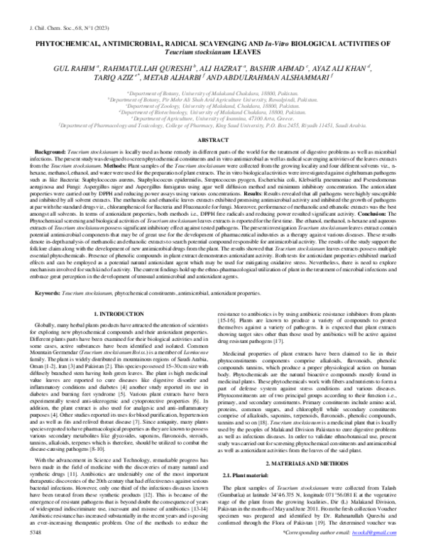 (PDF) PHYTOCHEMICAL, ANTIMICROBIAL, RADICAL SCAVENGING AND In-Vitro ...