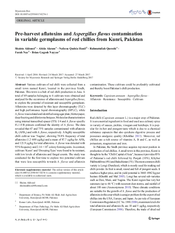 (PDF) Pre-harvest aflatoxins and Aspergillus flavus contamination in ...