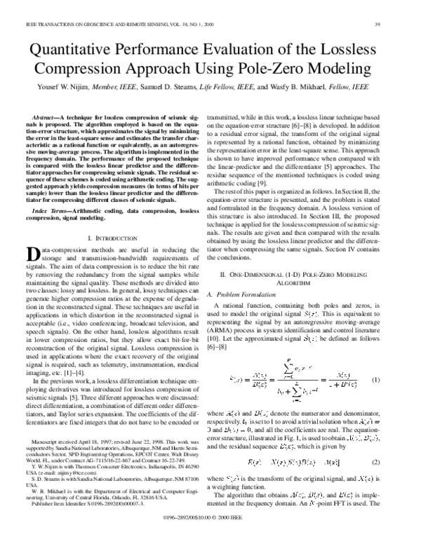 Pdf Quantitative Performance Evaluation Of The Lossless Compression Approach Using Pole Zero