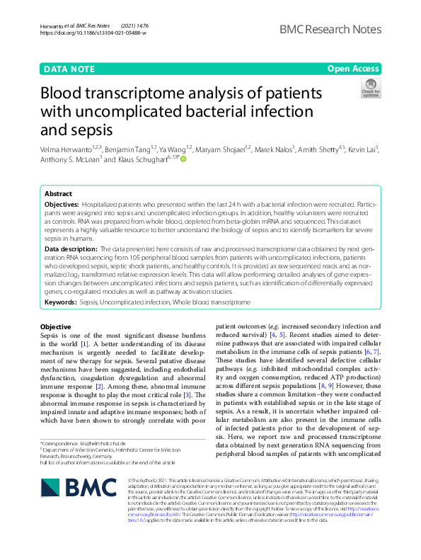 (PDF) Blood transcriptome analysis of patients with uncomplicated ...