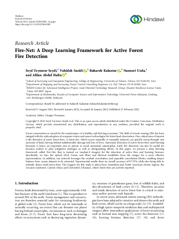 (PDF) Fire-Net: A Deep Learning Framework for Active Forest Fire Detection