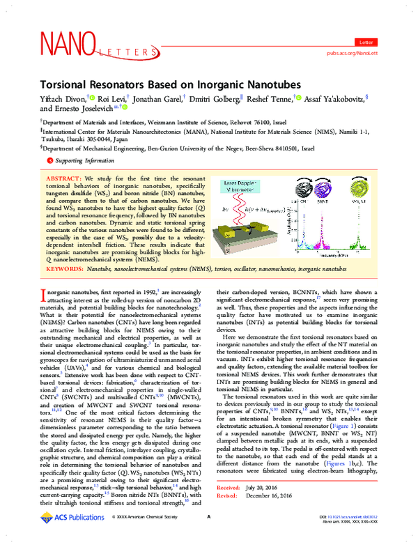 (PDF) Torsional Resonators Based on Inorganic Nanotubes