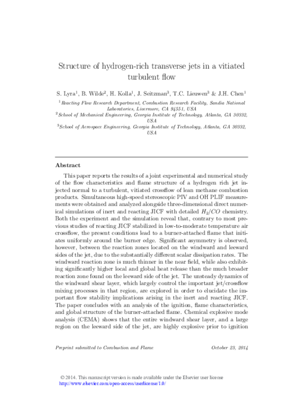 (PDF) Structure of hydrogen-rich transverse jets in a vitiated turbulent flow | Jacqueline Chen ...