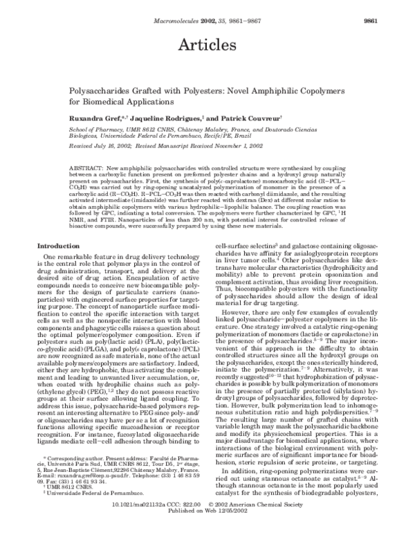 (PDF) Polysaccharides Grafted with Polyesters: Novel Amphiphilic ...