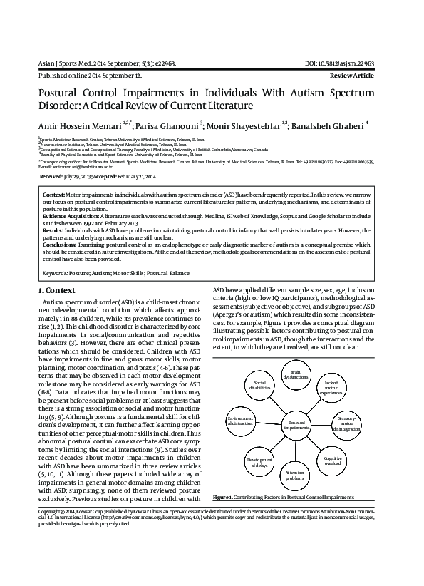 (PDF) Postural Control Impairments in Individuals With Autism Spectrum ...