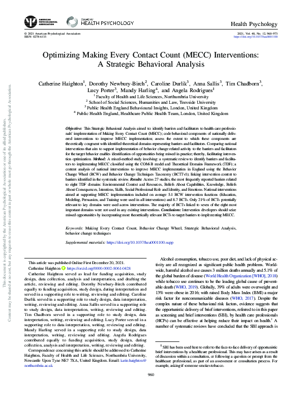 (PDF) Optimizing Making Every Contact Count (MECC) interventions: A ...