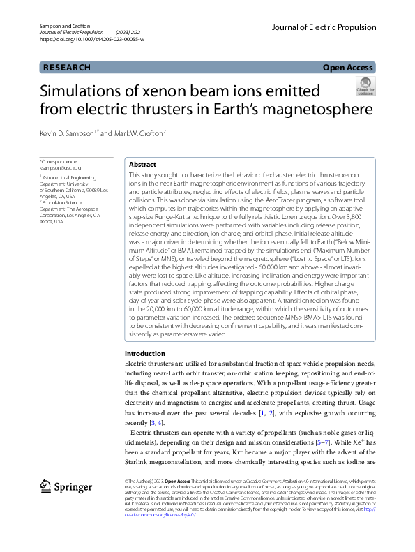 (PDF) Simulations of xenon beam ions emitted from electric thrusters in ...