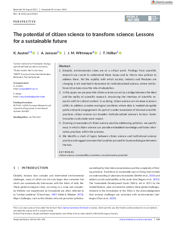 (PDF) The potential of citizen science to transform science: Lessons ...