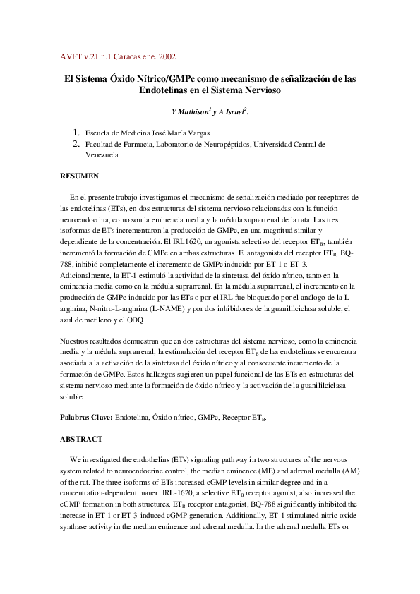 (PDF) El Sistema Óxido Nítrico/Gmp c como mecanismo de señalización de ...