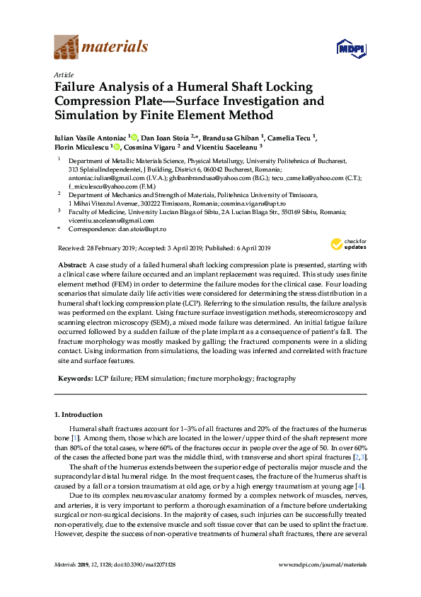 (PDF) Failure Analysis of a Humeral Shaft Locking Compression Plate—Surface Investigation and ...