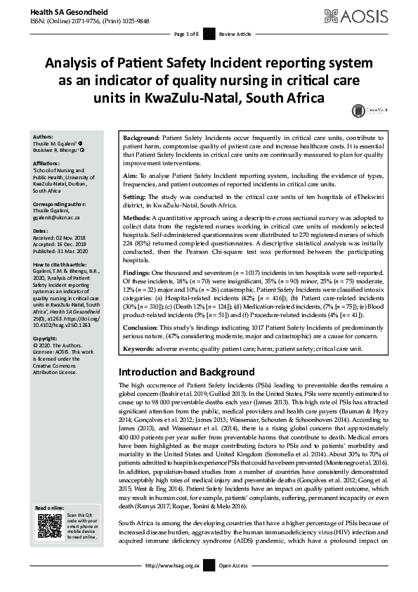 (PDF) Analysis of Patient Safety Incident reporting system as an ...