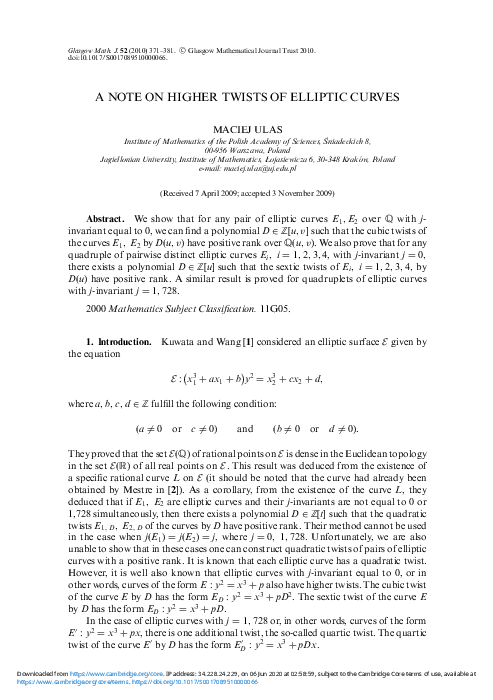 (PDF) A Note on Higher Twists of Elliptic Curves