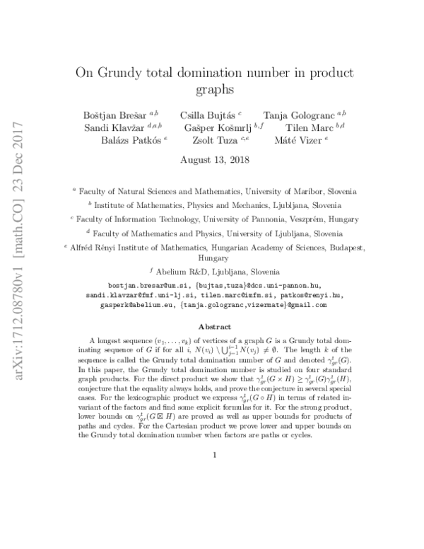 (PDF) On Grundy total domination number in product graphs