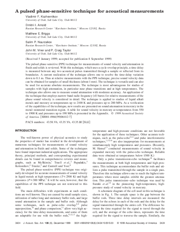 (PDF) A pulsed phase-sensitive technique for acoustical measurements