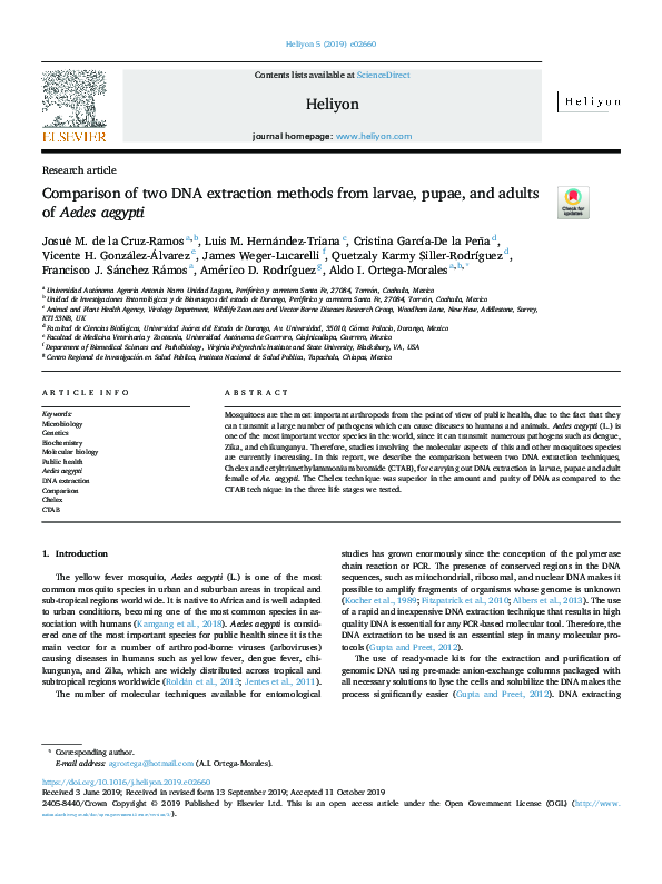 (PDF) Comparison of two DNA extraction methods from larvae, pupae, and ...