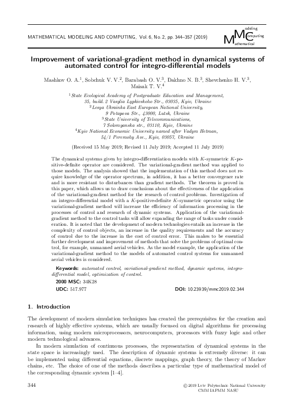 Pdf Improvement Of Variational Gradient Method In Dynamical Systems Of Automated Control For